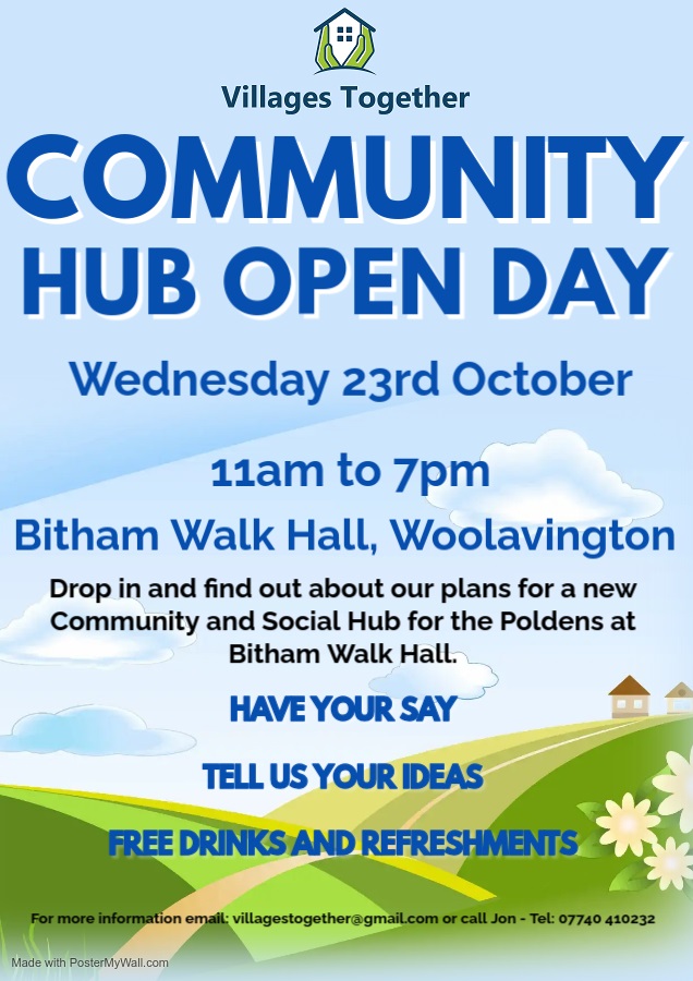 Community Hub Open Day 23.10.24 Bitham Walk, Woolavington | Puriton ...